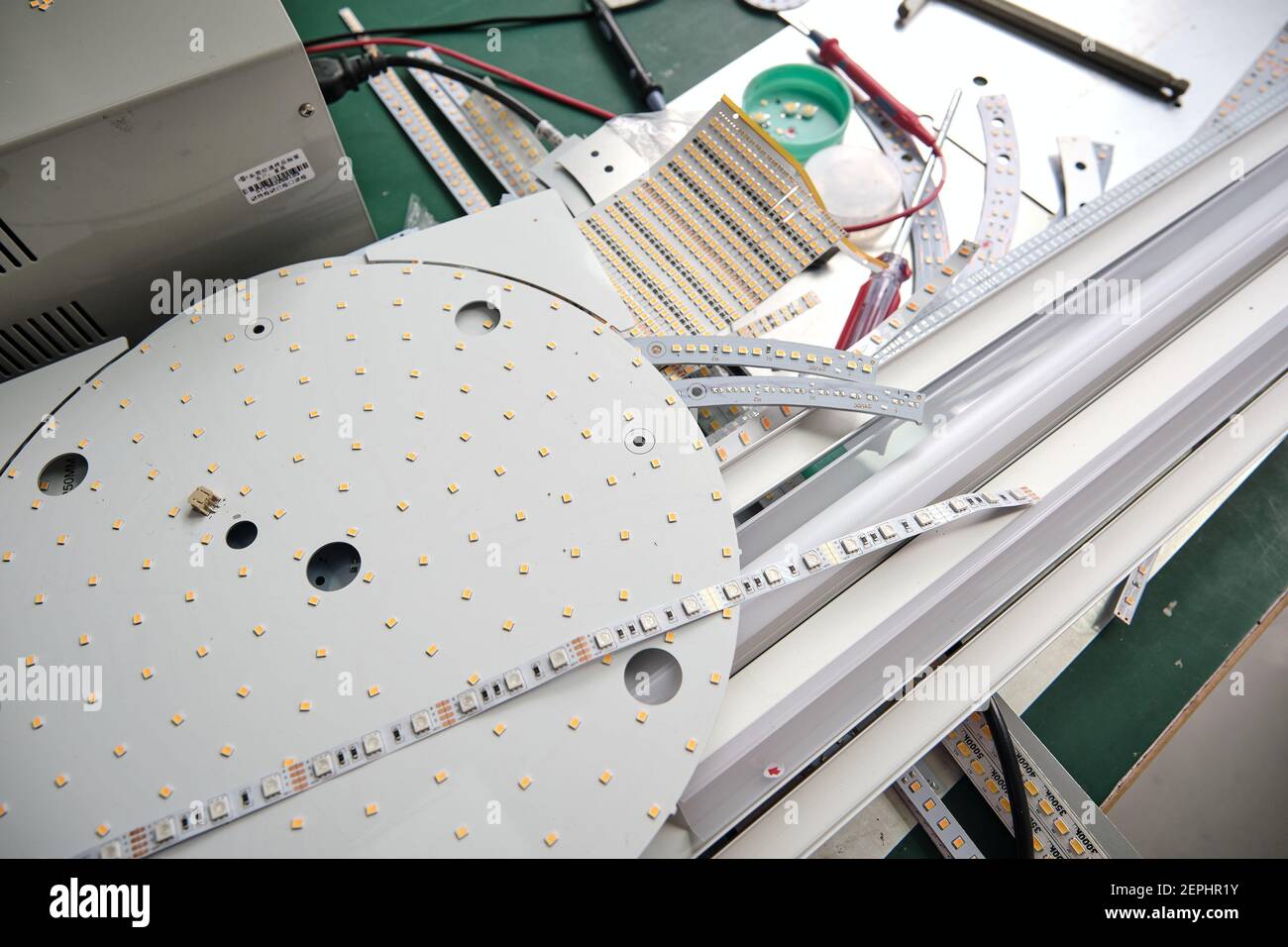A sheet of LED lights inside a LED factory in Shenzhen, China. An ...