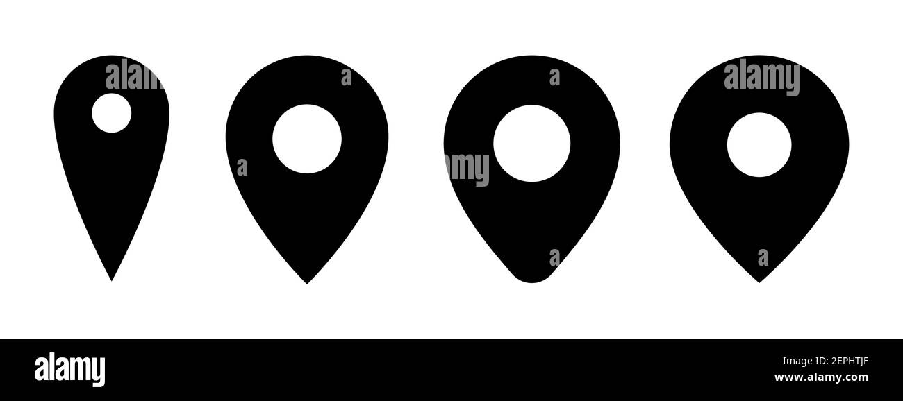 Map location icon. Long simple map mark, symbol pointer, black on white ...