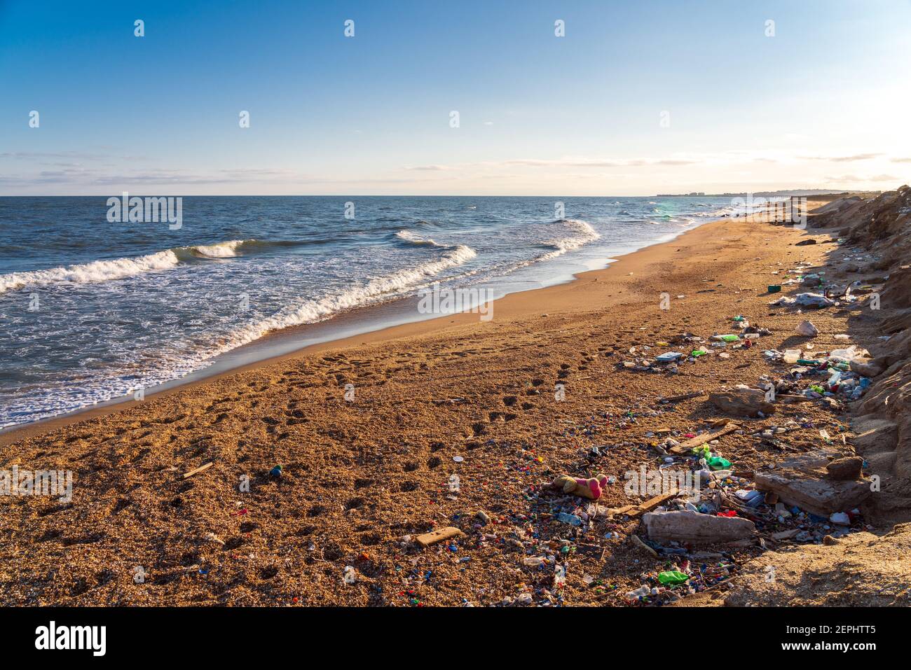 Sea coast garbage pollution, ecological disaster Stock Photo - Alamy