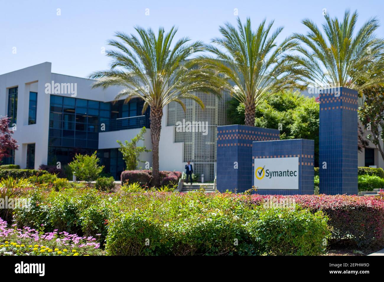 Sign at entrance to the corporate campus of cybersecurity and virus ...