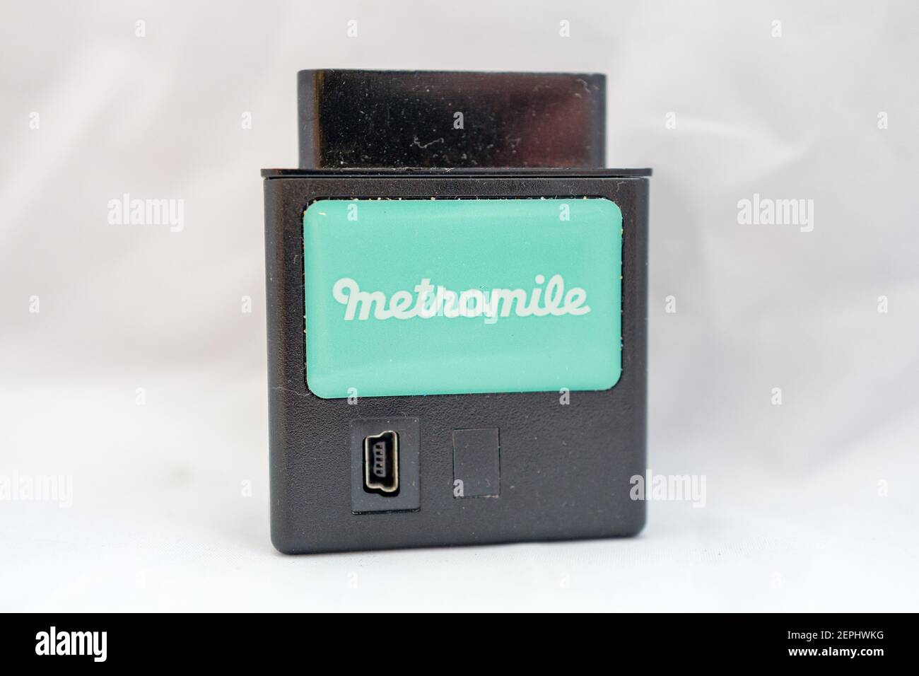 Close-up of transponder with logo for computerized pay-per-mile car ...