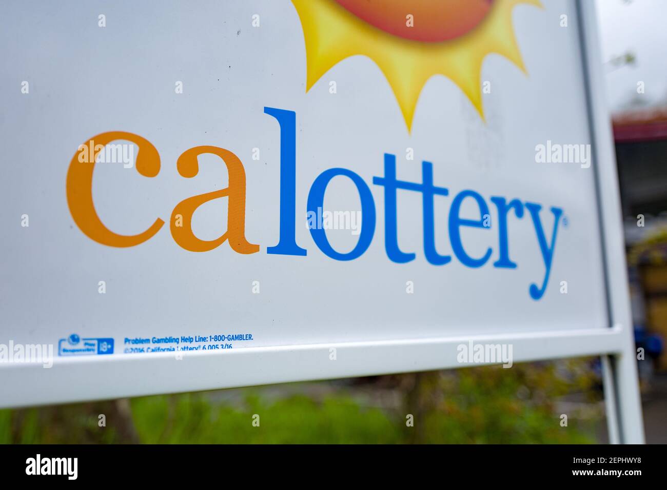 Close-up of sign for CALottery or the California Lottery in Lafayette ...