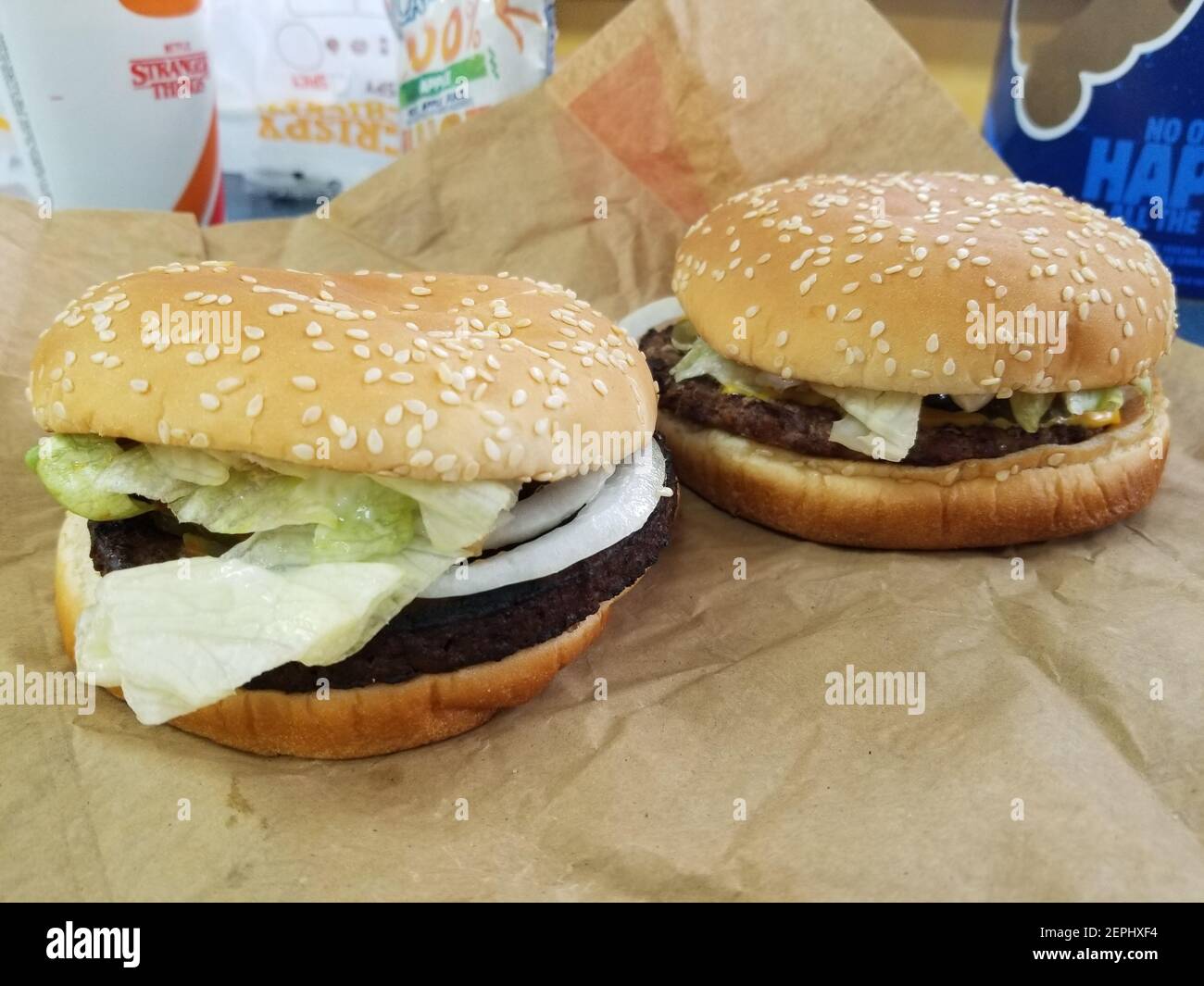 Comparison of plant-based Impossible Whopper (left) with traditional ...