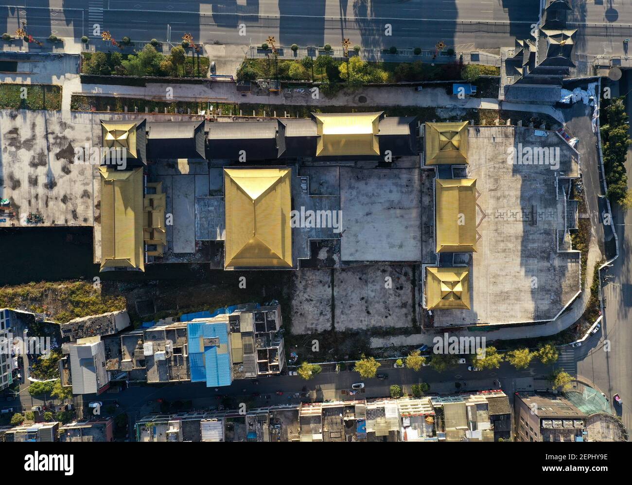 --FILE--An aerial view of various old-fashioned buildings which are in ...