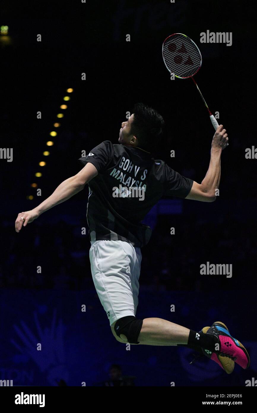 Goh V Shem with partner Tan Wee Kiong of Malaysia in action during the men s double Yonex All England Open Badminton Championships. Day 3 at Arena Birmingham. Photo by Patrick Anthonisz