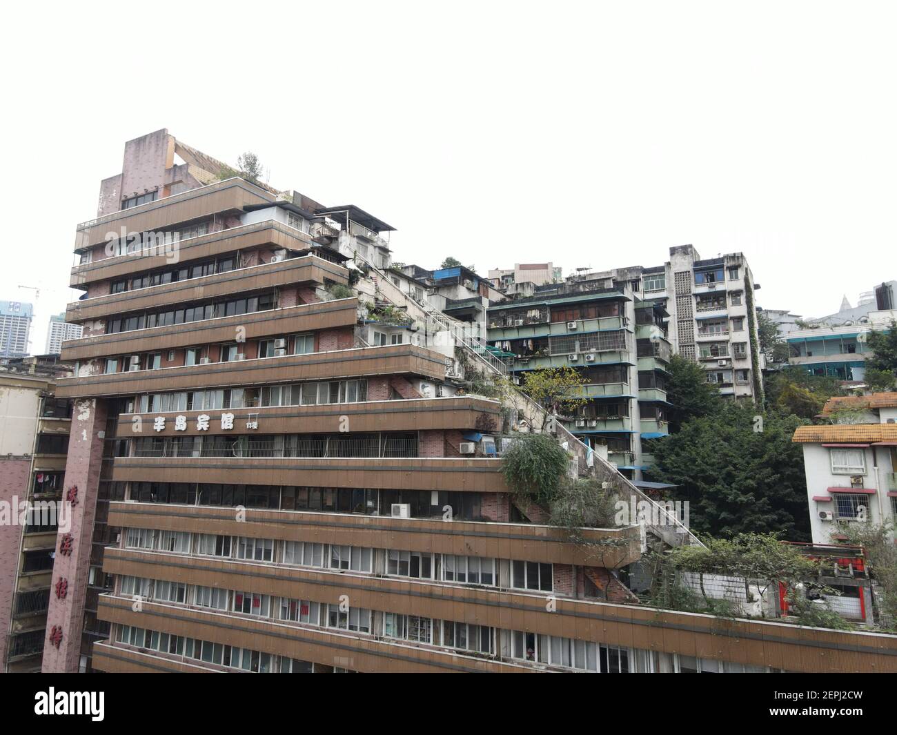 View of a "ladder-shaped" building in Lianglukou, Yuzhong district ...
