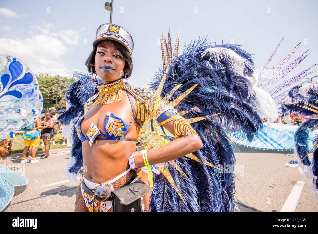 A participant parading in a colourful costume during the Toronto Caribbean Carnival Grand Parade ...