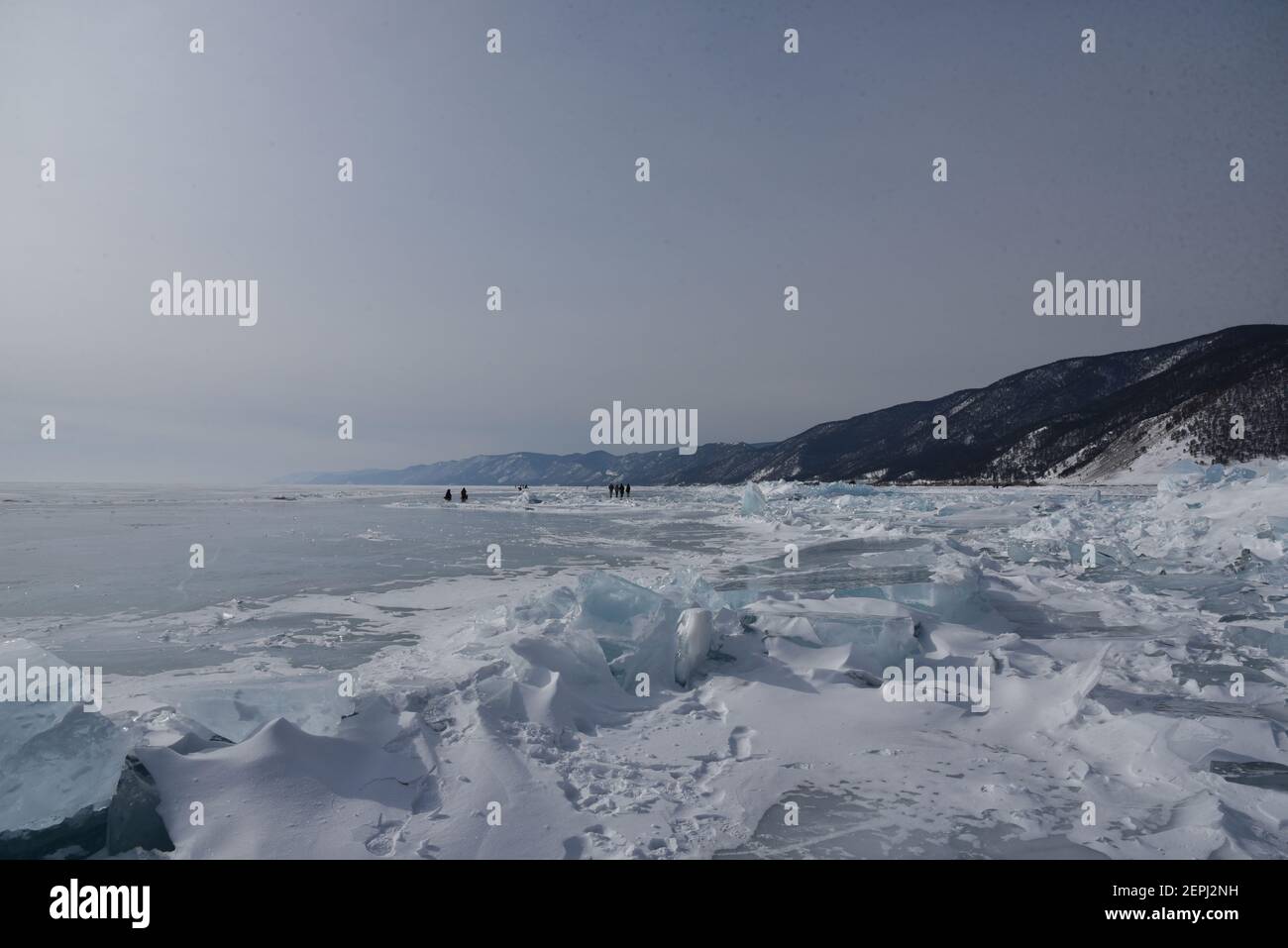 Buguldejka, Russia. 25th Feb, 2021. Ice formations in a bay of Lake ...