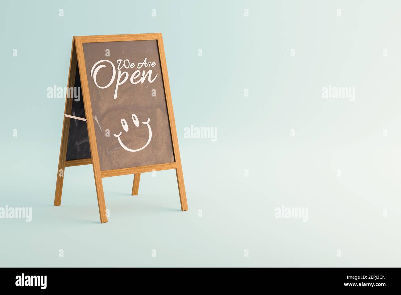 We are open chalk a board shop sign, 3D Illustration Stock Photo - Alamy