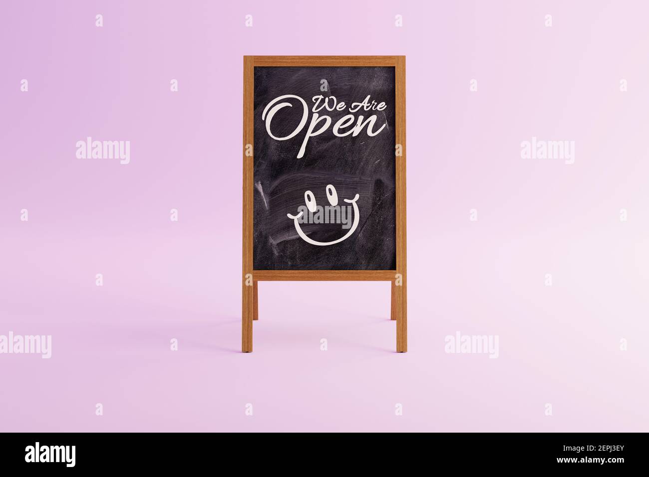 We are open chalk a board shop sign, 3D Illustration Stock Photo - Alamy