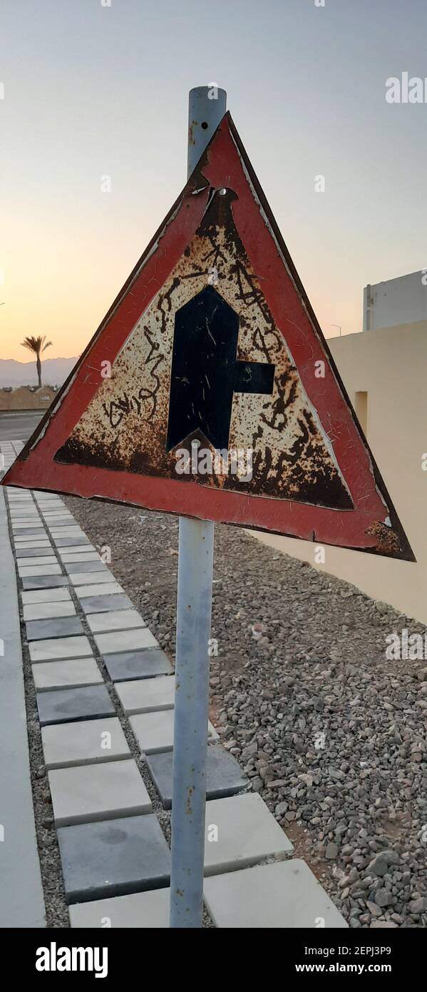 Old in poor condition road sign made of metal Stock Photo - Alamy