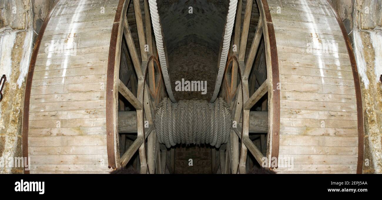 Wooden gear wheel in old windmill Stock Photo - Alamy