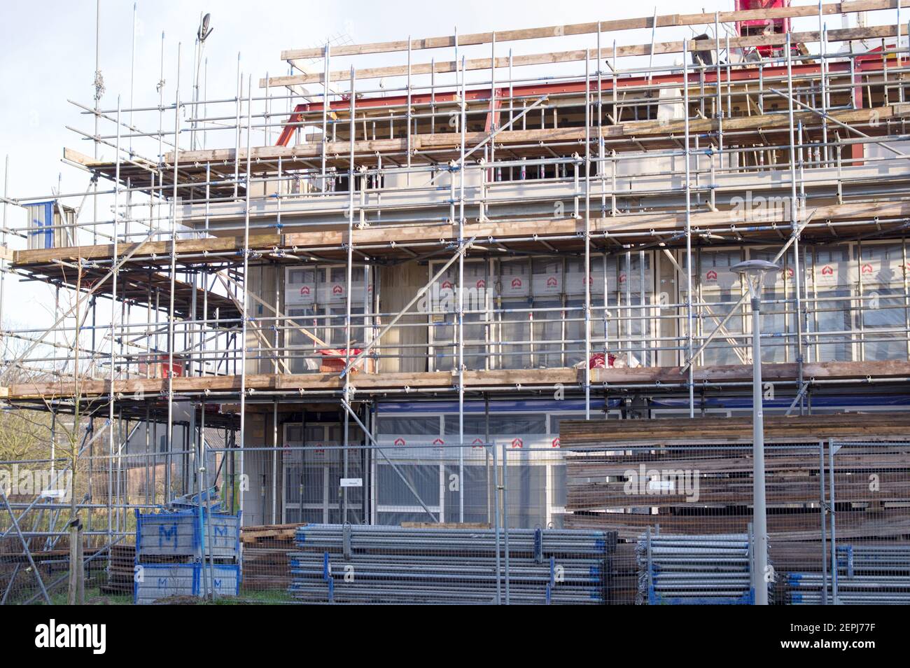 Arnhem, Netherlands - January 8, 2021: Closeup of scaffolding of a ...