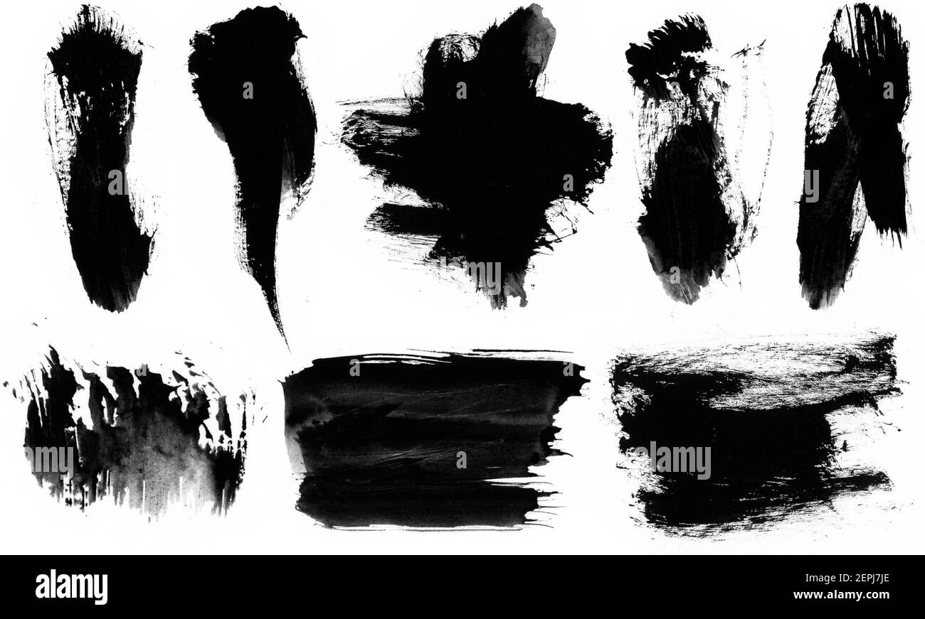Set of beautiful black ink smear and stroke brushes Stock Photo - Alamy