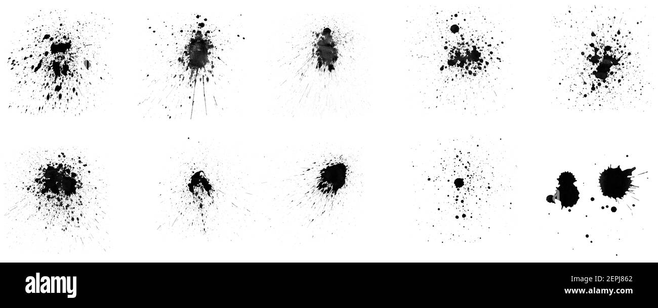 Black paint splash and spray brushes isolated on white background Stock ...