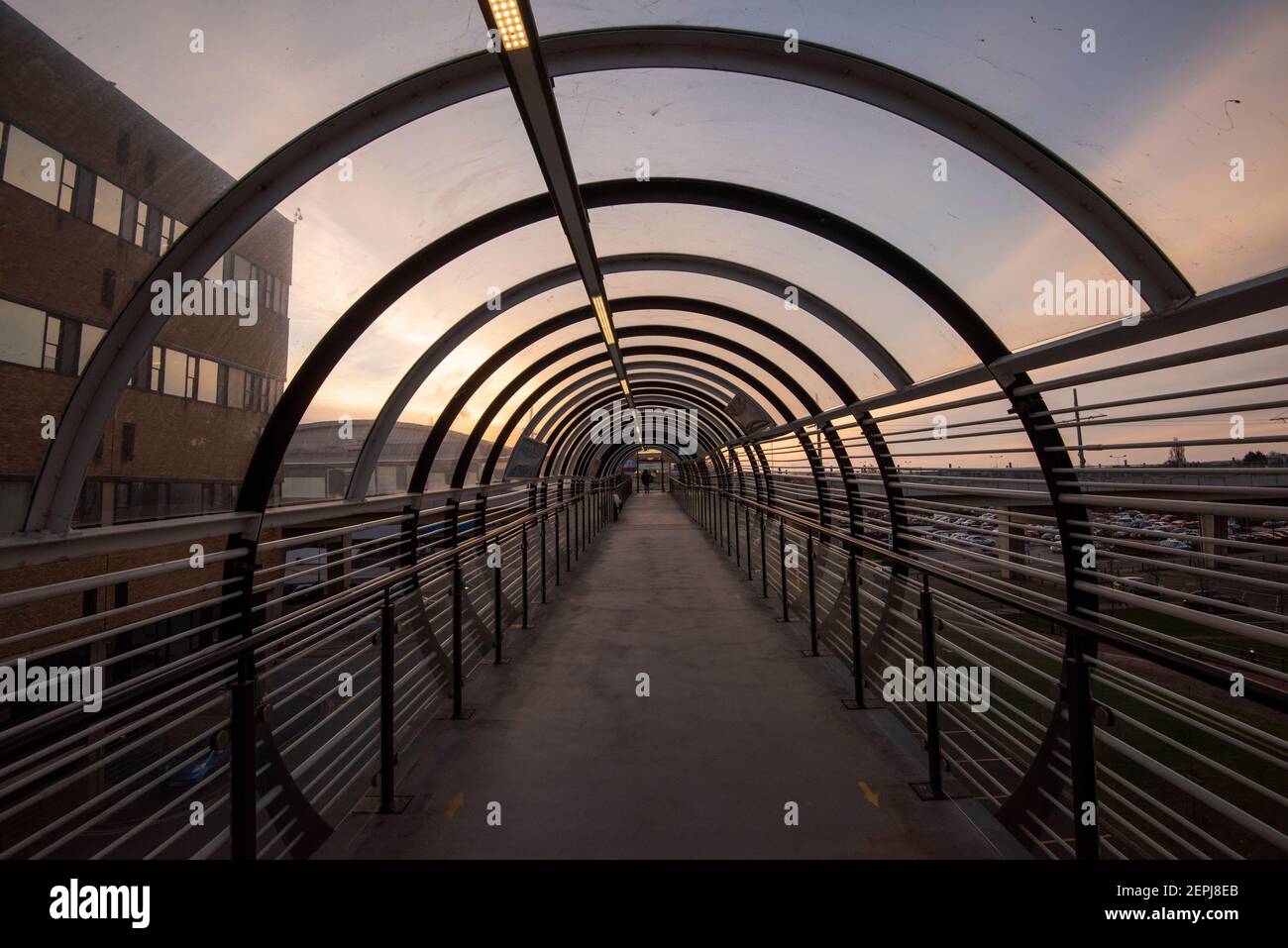 Morning light on the Sir Peter Mansfield tram bridge at the Queens ...