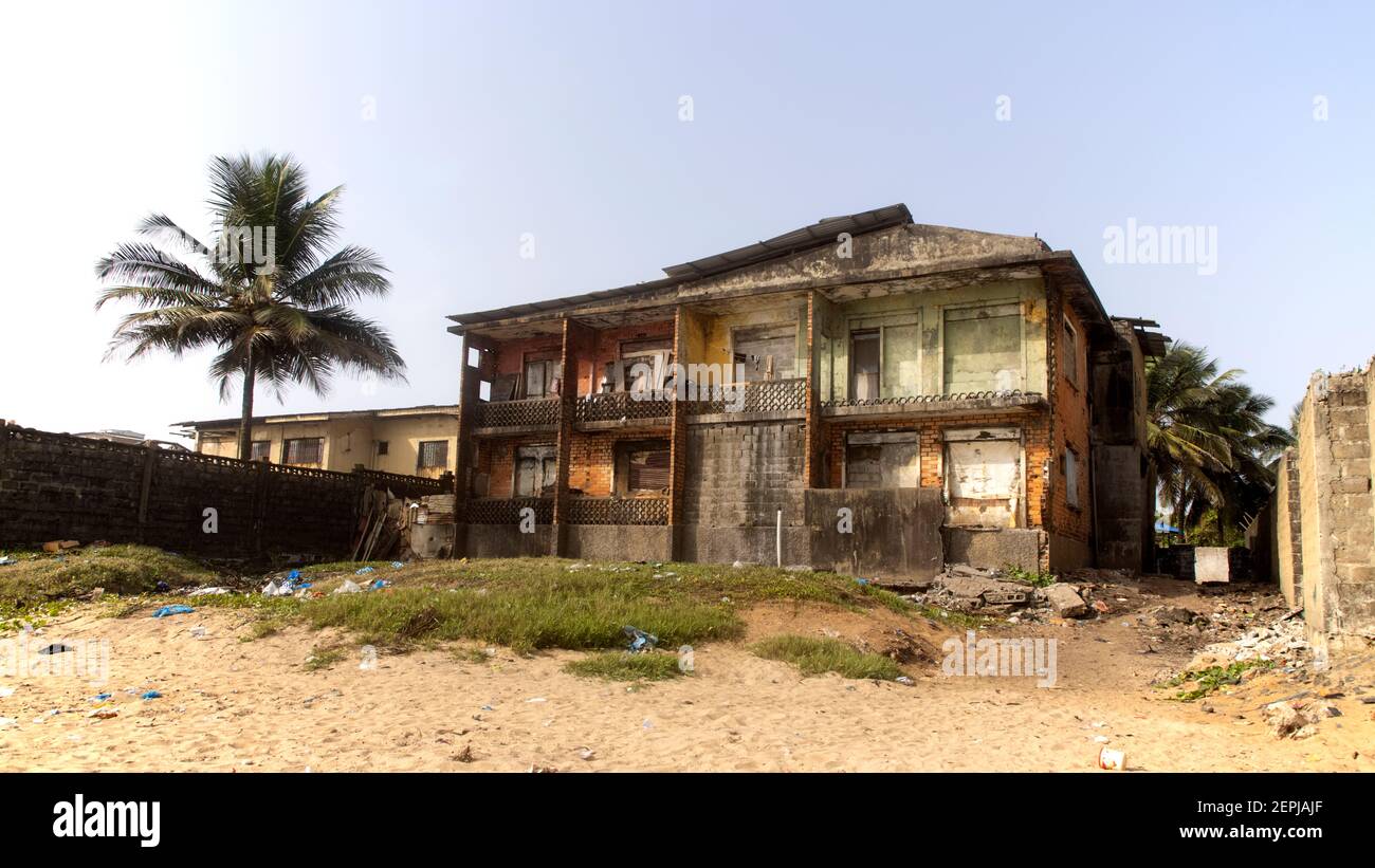 Monrovia Liberia Atlantic ocean beach trash pollution. Extreme poverty ...