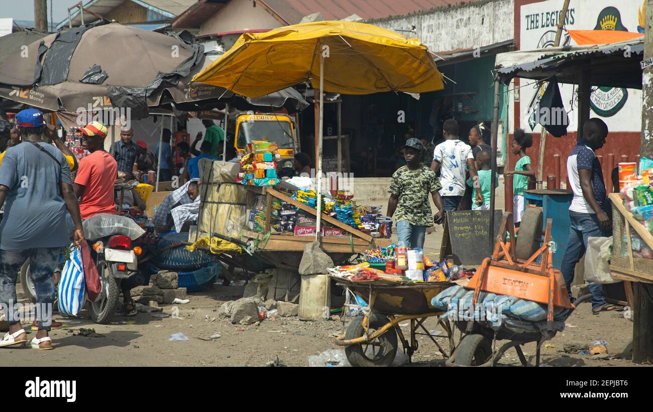 Monrovia Liberia city urban crowded busy street. History Civil wars ...