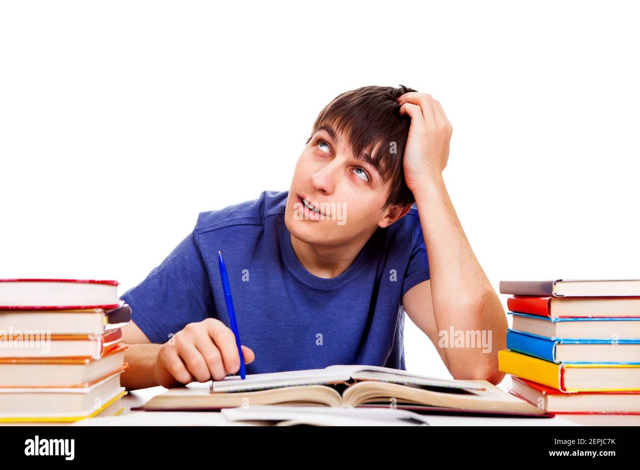 Student with a Books is Dreaming on the White Background Stock Photo ...