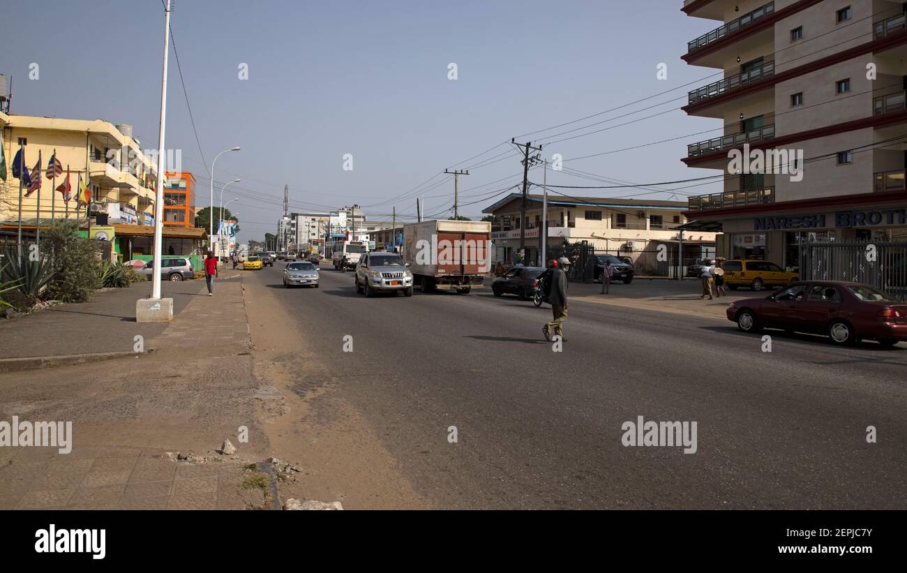 Monrovia Liberia city urban crowded busy street. History Civil wars ...