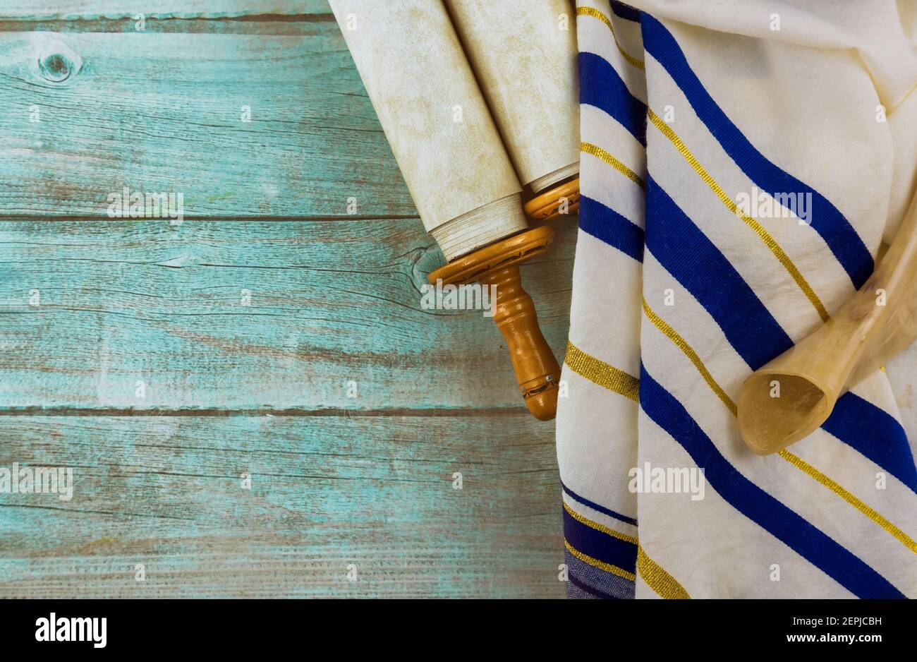 Jewish holidays, during prayer items kippa with prayer shawl tallit on ...