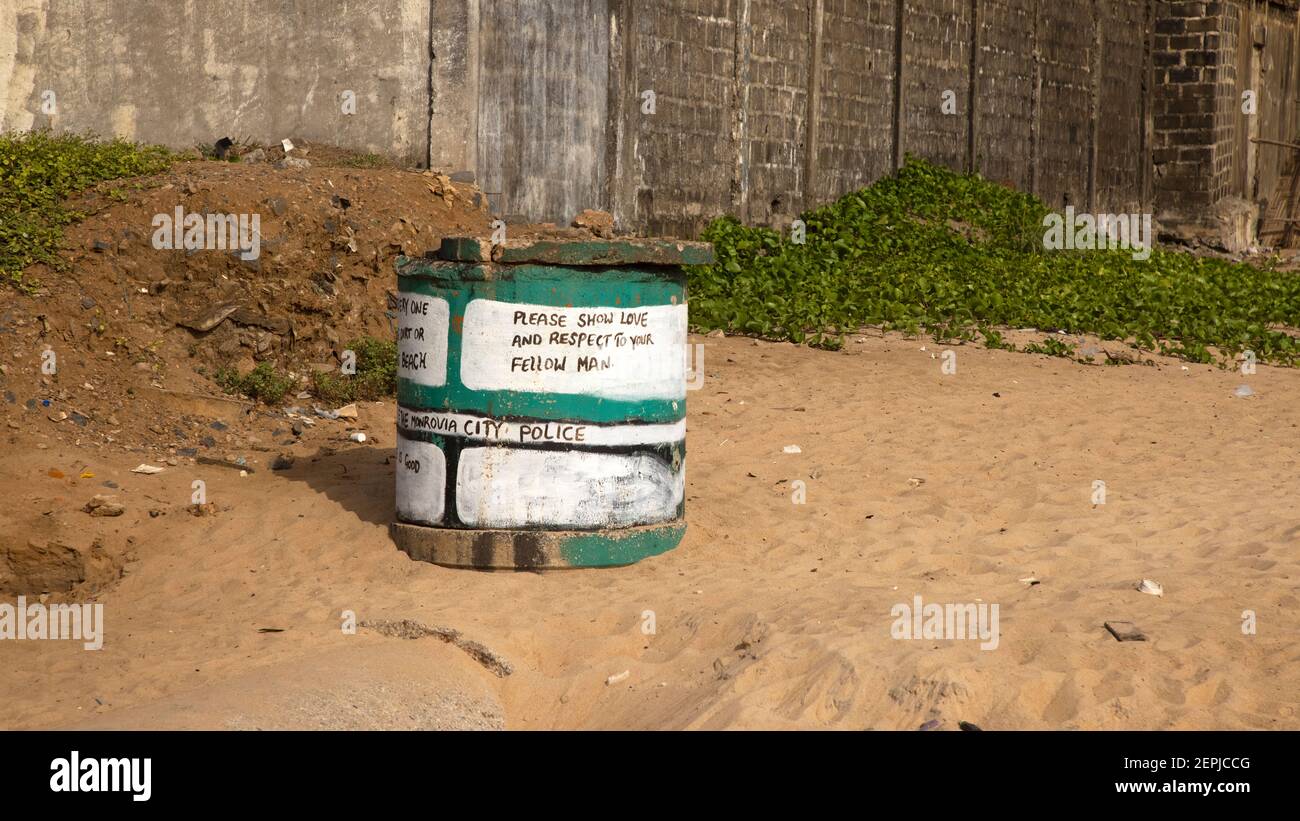 Monrovia Liberia Atlantic ocean beach trash pollution. Extreme poverty ...