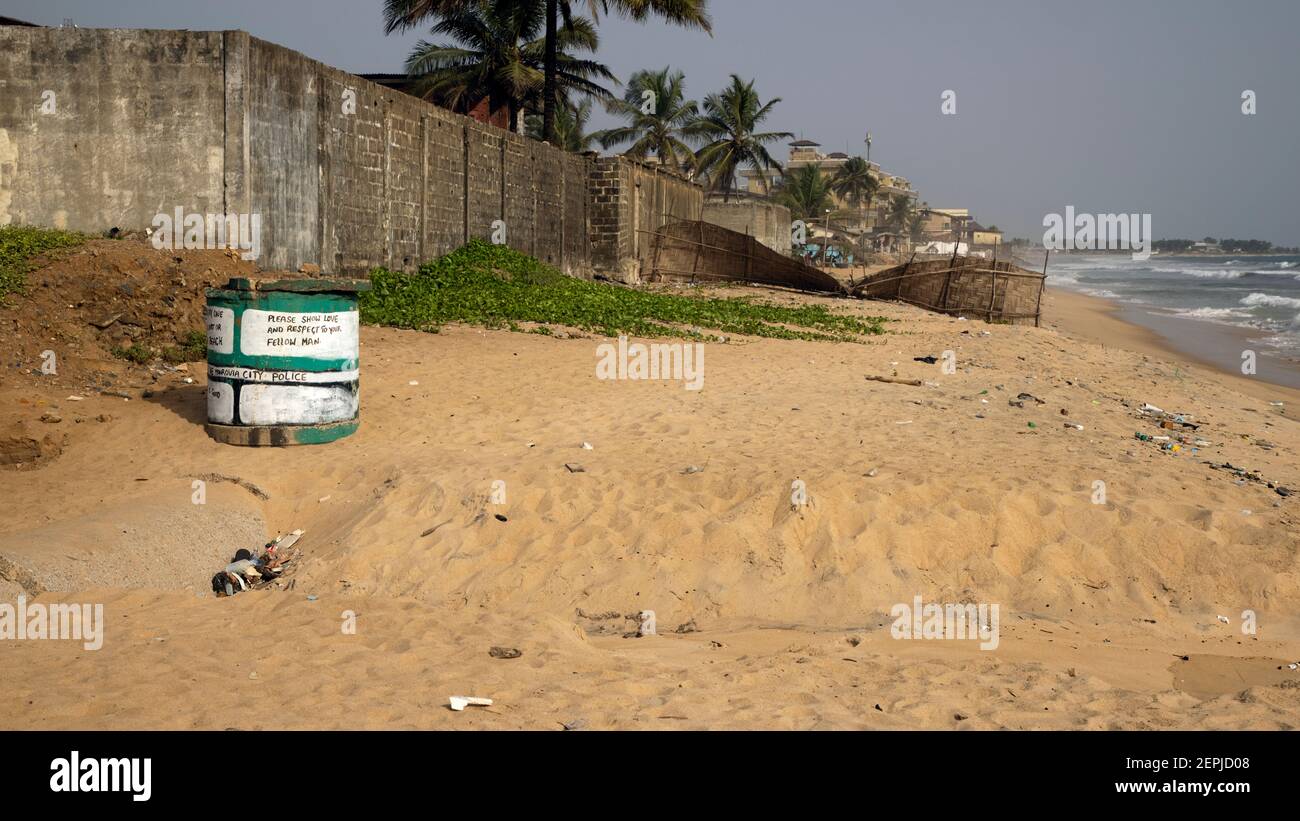 Monrovia Liberia Atlantic ocean beach trash pollution. Extreme poverty ...