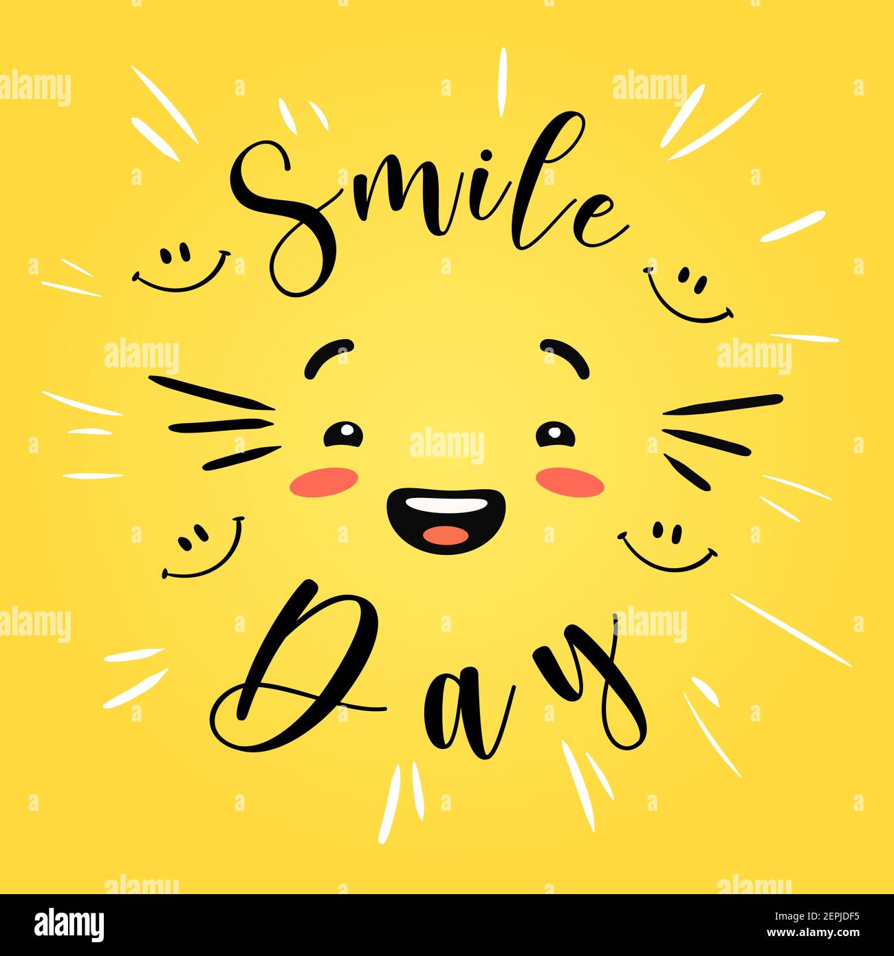 Yellow smile day. Joyful happy faces in expression make cute grimaces ...