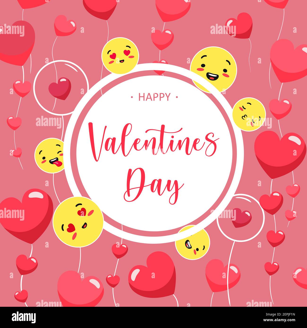 Emotional Valentines day banner. Yellow romantic emoticons with red ...