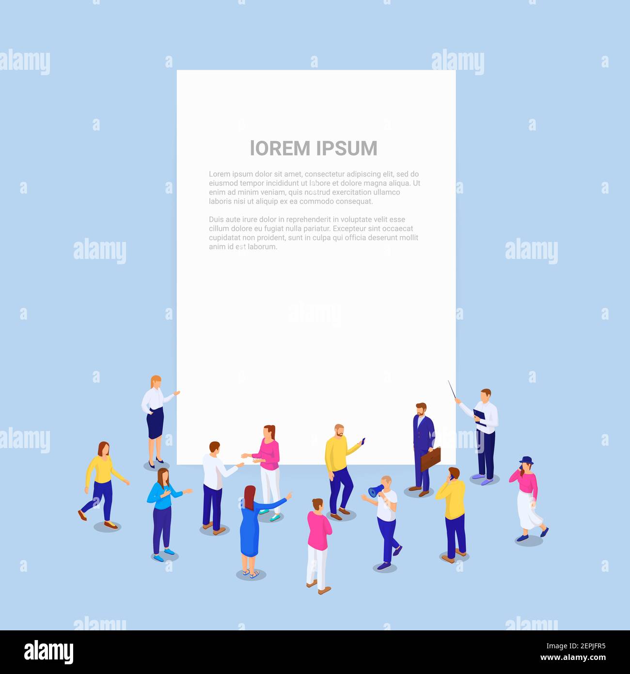 Crowd people business presentation isometric banner. Group characters ...