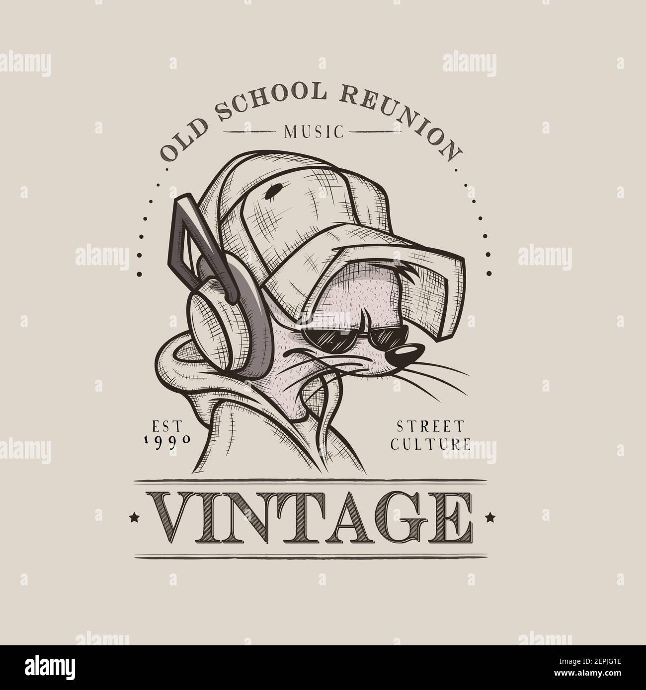 Vintage rat with headphones and baseball cap clipart. Cool hipster ...
