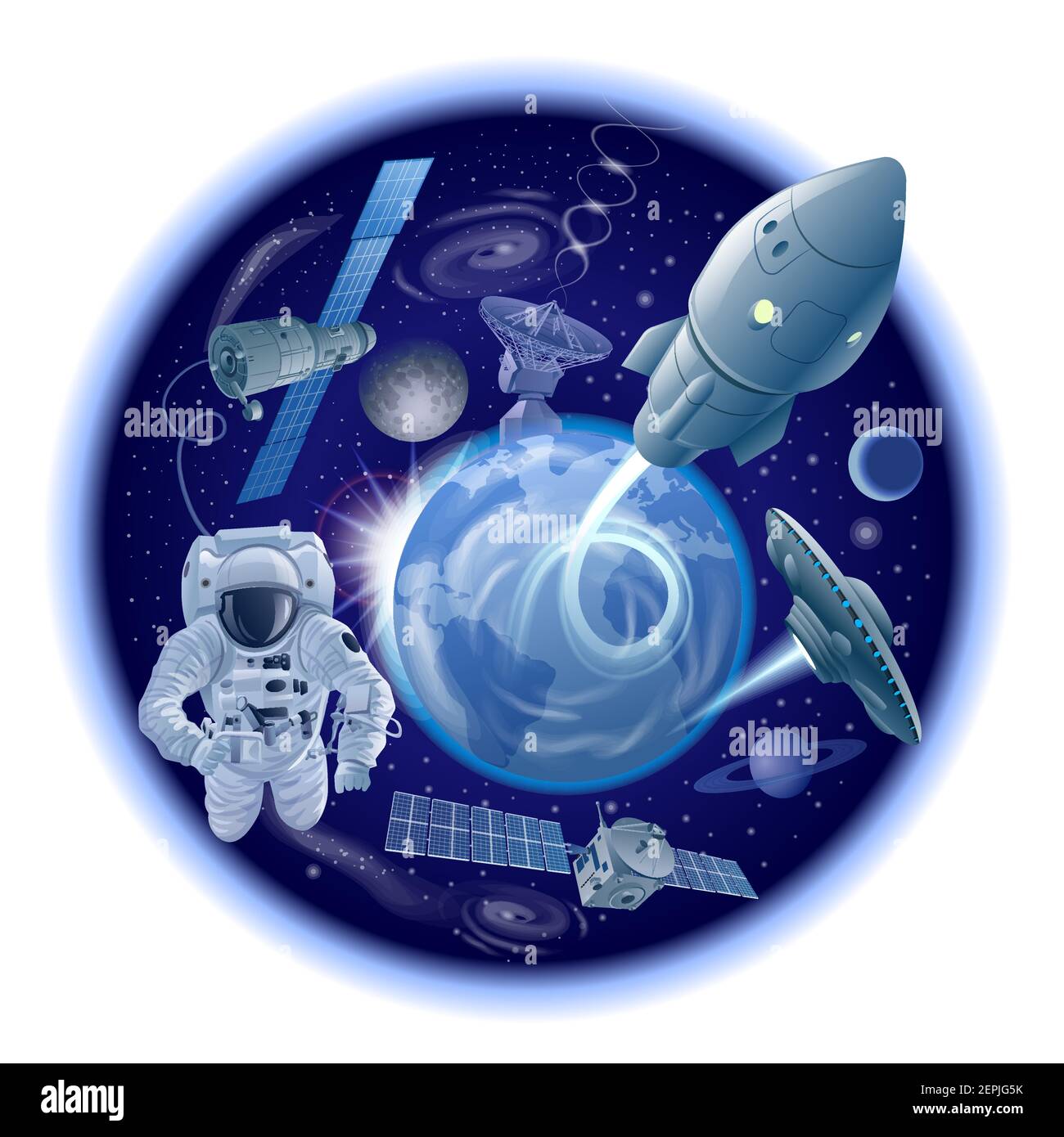 Concept illustration of the exploration of the galaxy and space ...