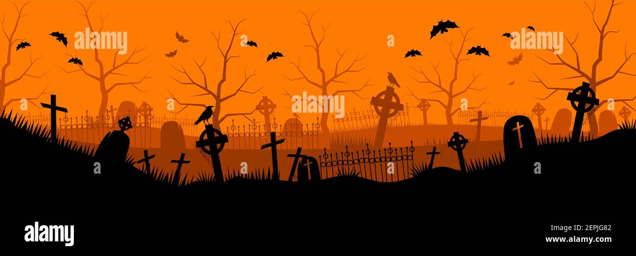 Abandoned old cemetery background. Black rickety crosses with ...