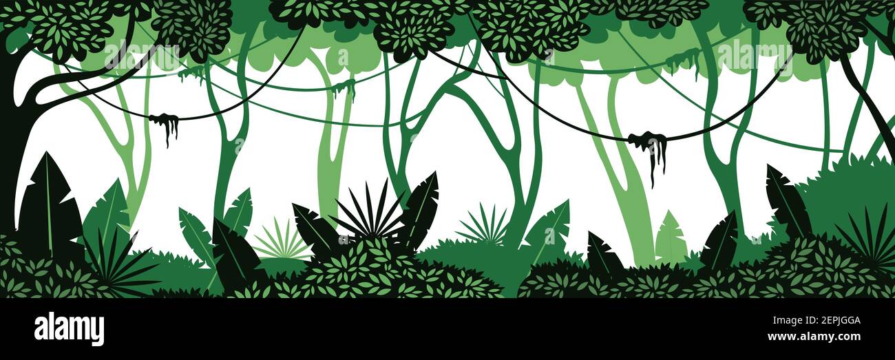 Deep jungle background. Green braided vines hanging from overgrown ...
