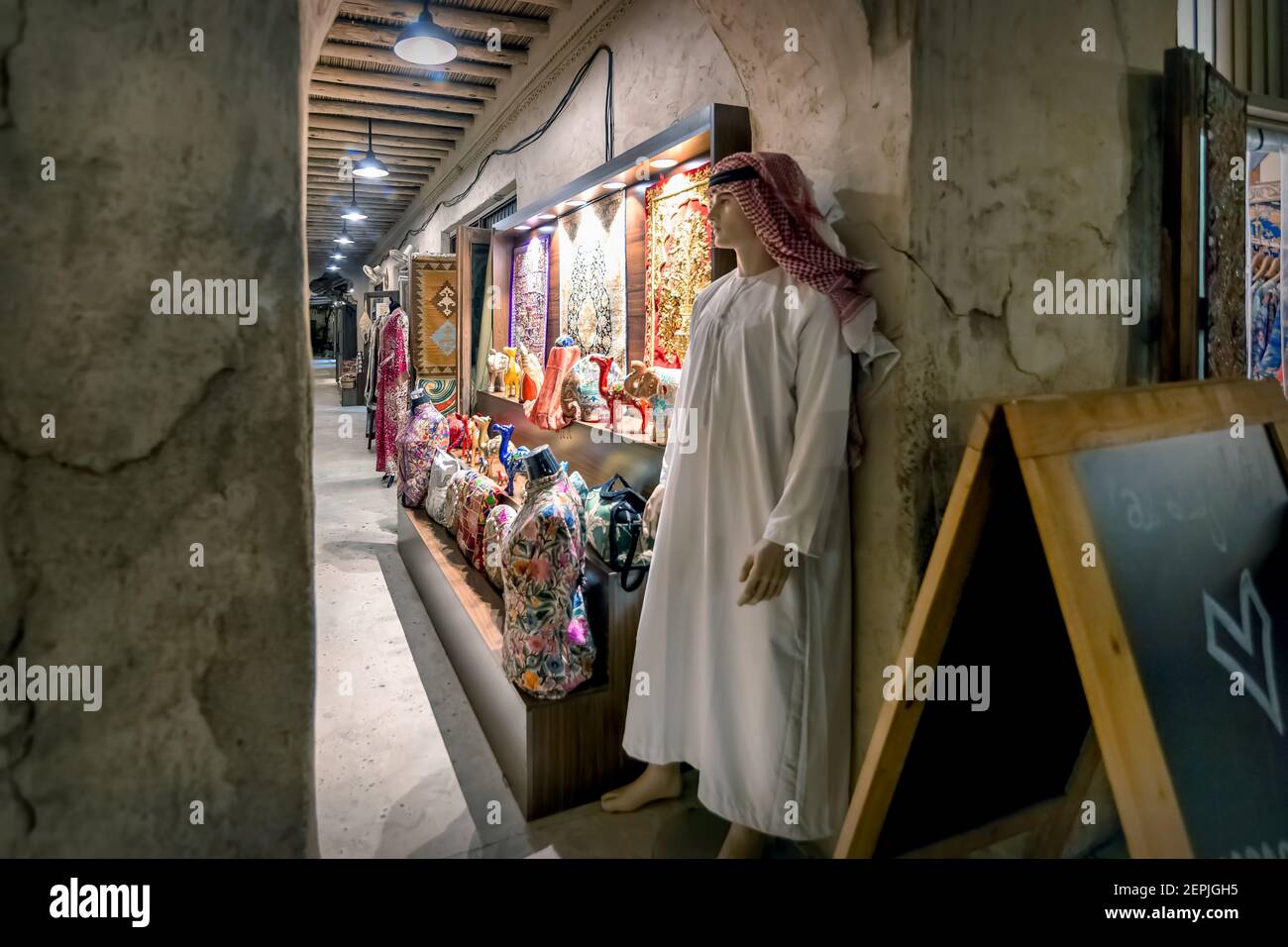 The traditional Arab style bazaar at Dubai Old Souq, DUBAI United Arab ...