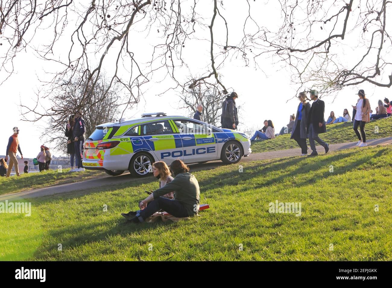 London, UK, February 27th. The police driving round Primrose Hill ...