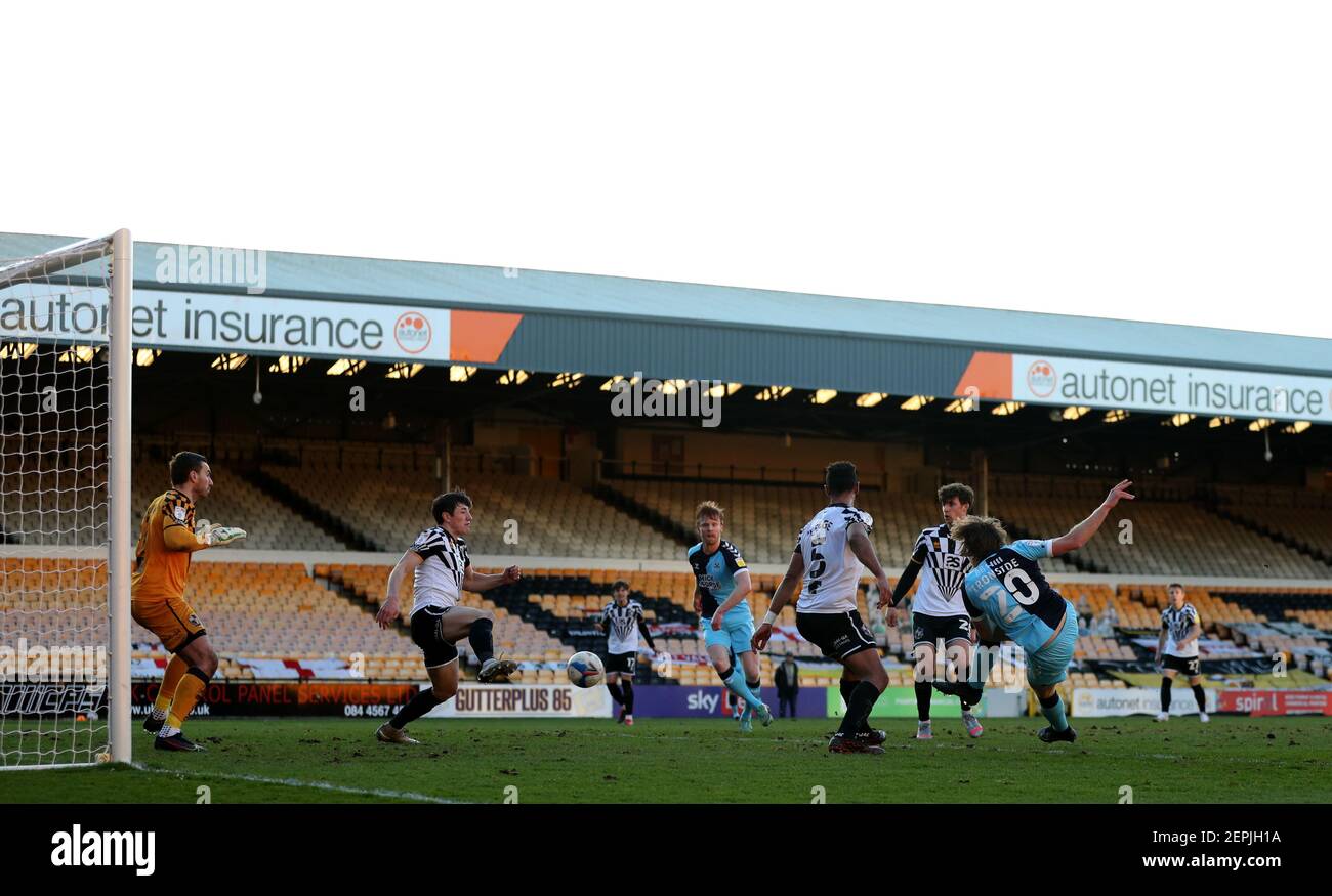 Cambridge United’s Joe Ironside takes a shot on goal during the Sky Bet ...