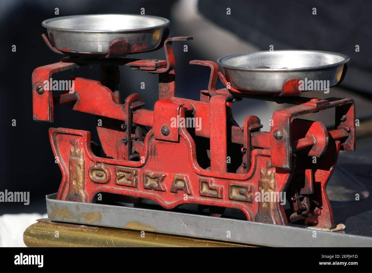 Antique metal scales with cups weights Stock Photo - Alamy
