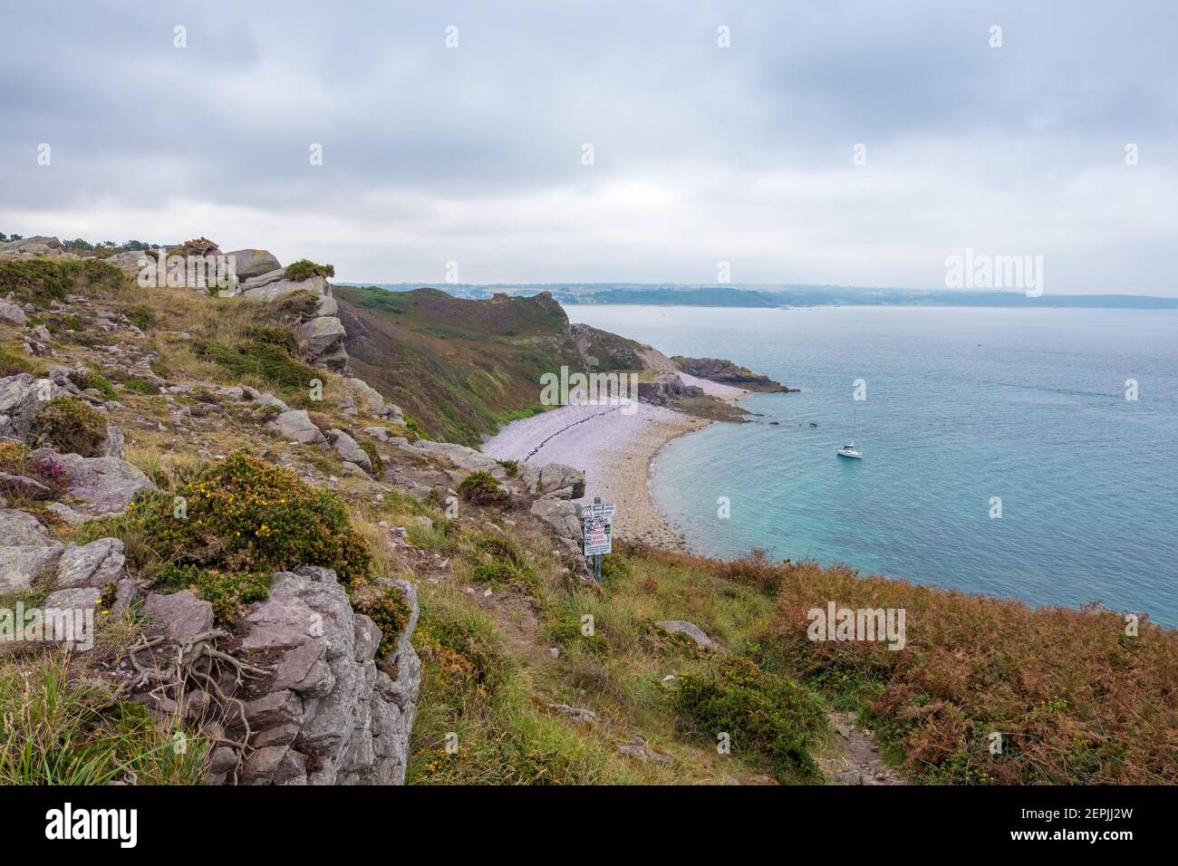 Erquy, Cotes-d-Armor, France - 25 August, 2019: Atlantic coast with ...