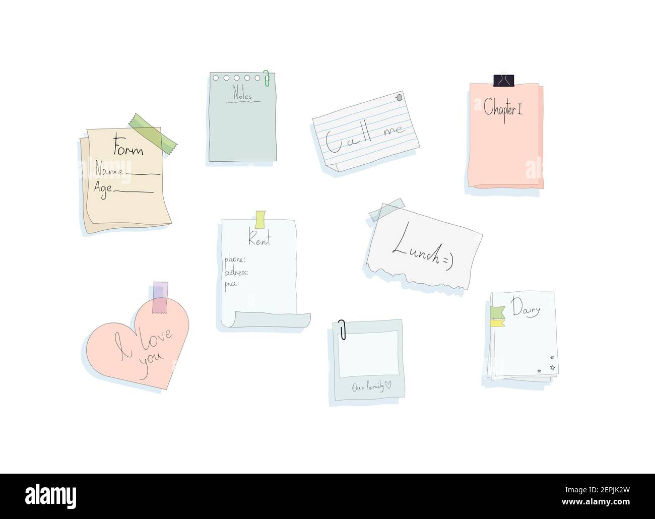 Reminder paper stickers on wall. Messages red and wishes about green ...