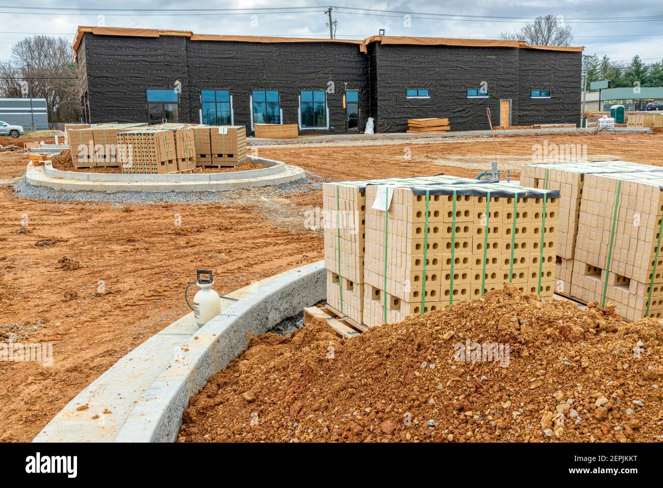 Horizontal shot of stacks of bricks for a new restaurant commercial ...