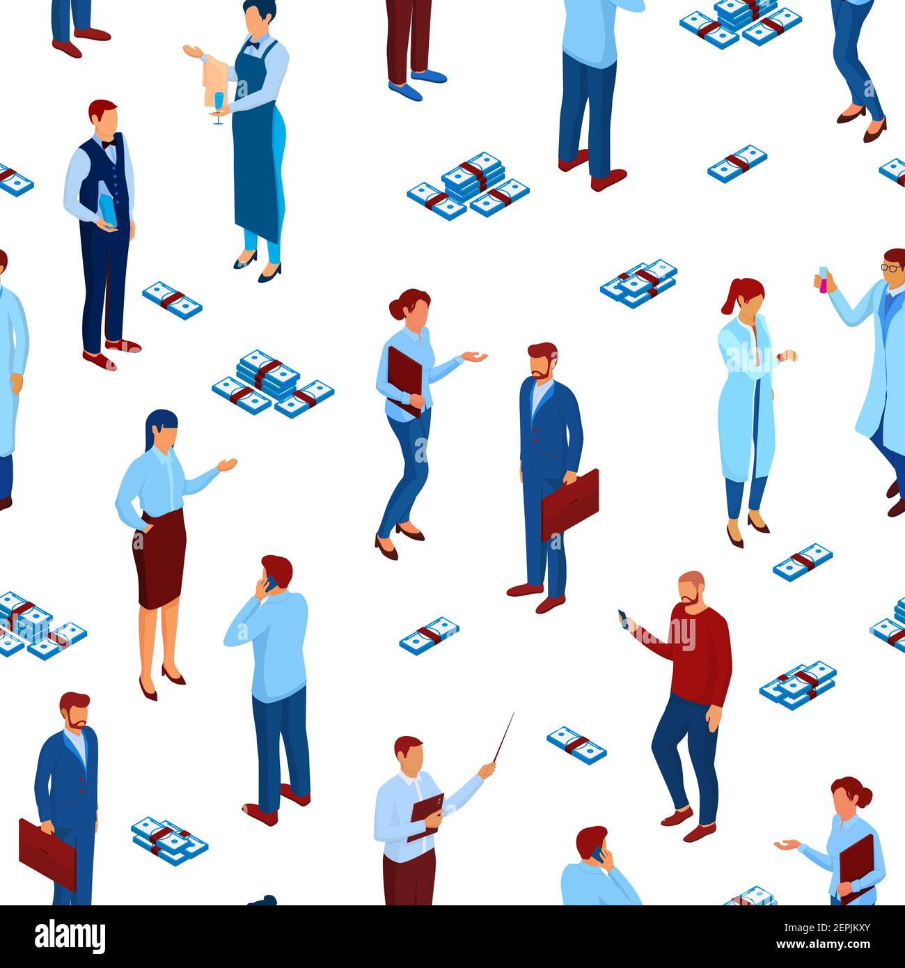 People and work isometric seamless pattern. Male female characters in ...