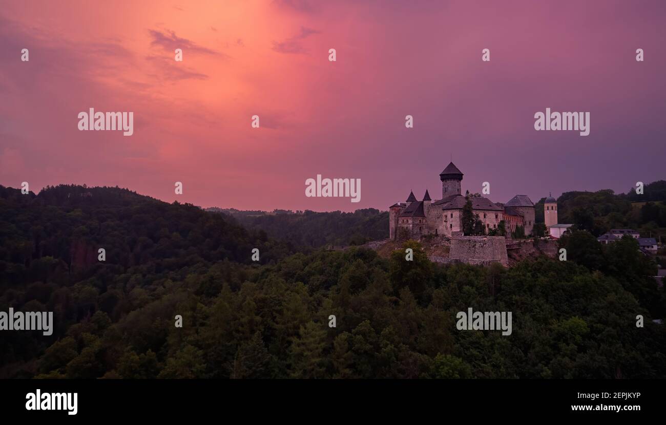 Aerial view on Castle Sovinec, Eulenburg, robust medieval fortress, one ...