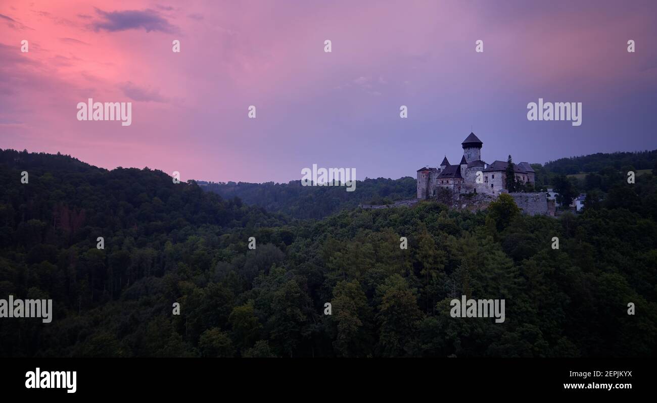 Aerial view on Castle Sovinec, Eulenburg, robust medieval fortress, one ...