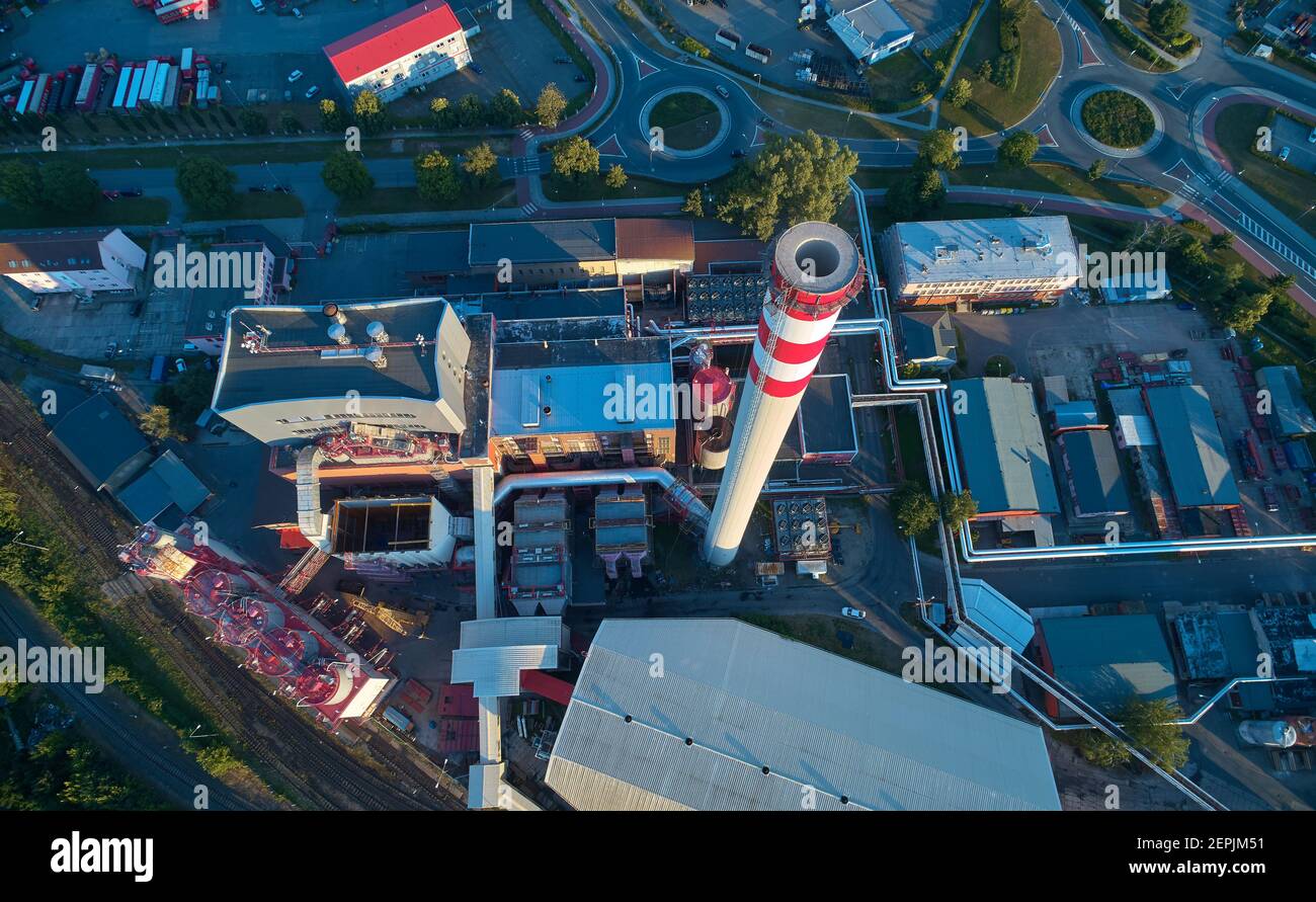 Aerial view of thermal power plant and its equipment, view from above ...
