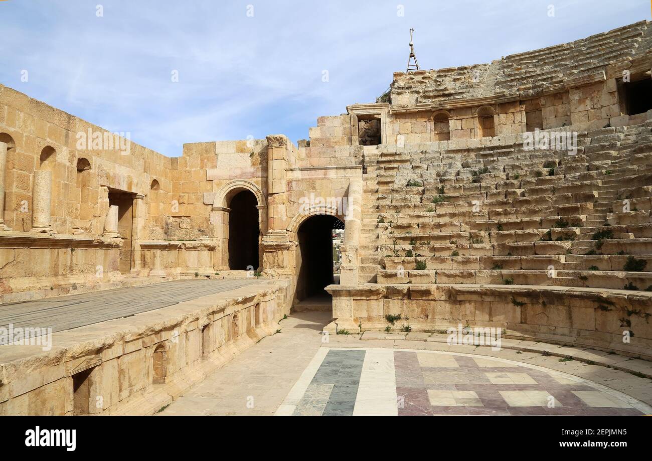 Amphitheater in Jerash (Gerasa of Antiquity), capital and largest city ...