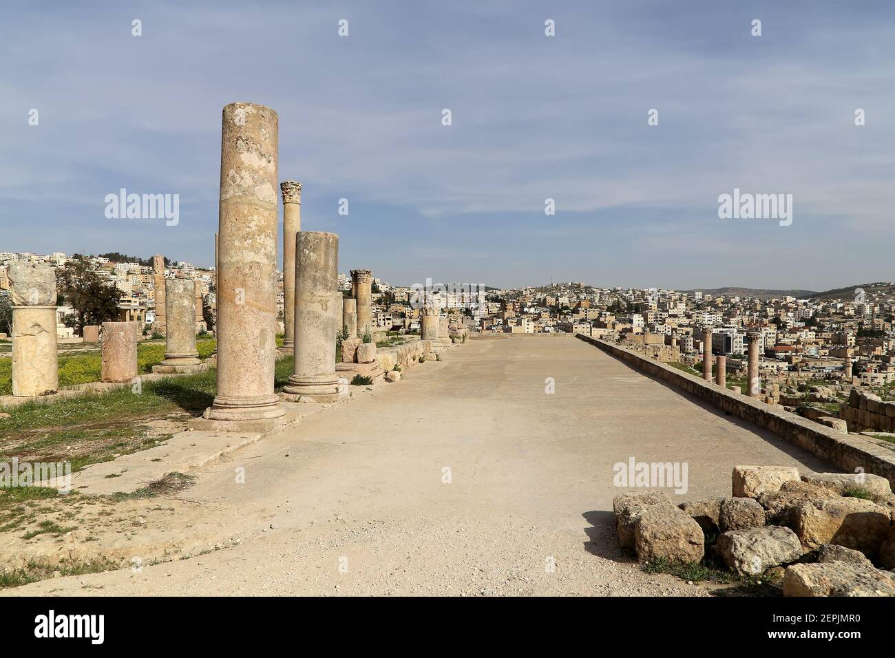 The Roman city of Gerasa and the modern Jerash (in the background Stock ...
