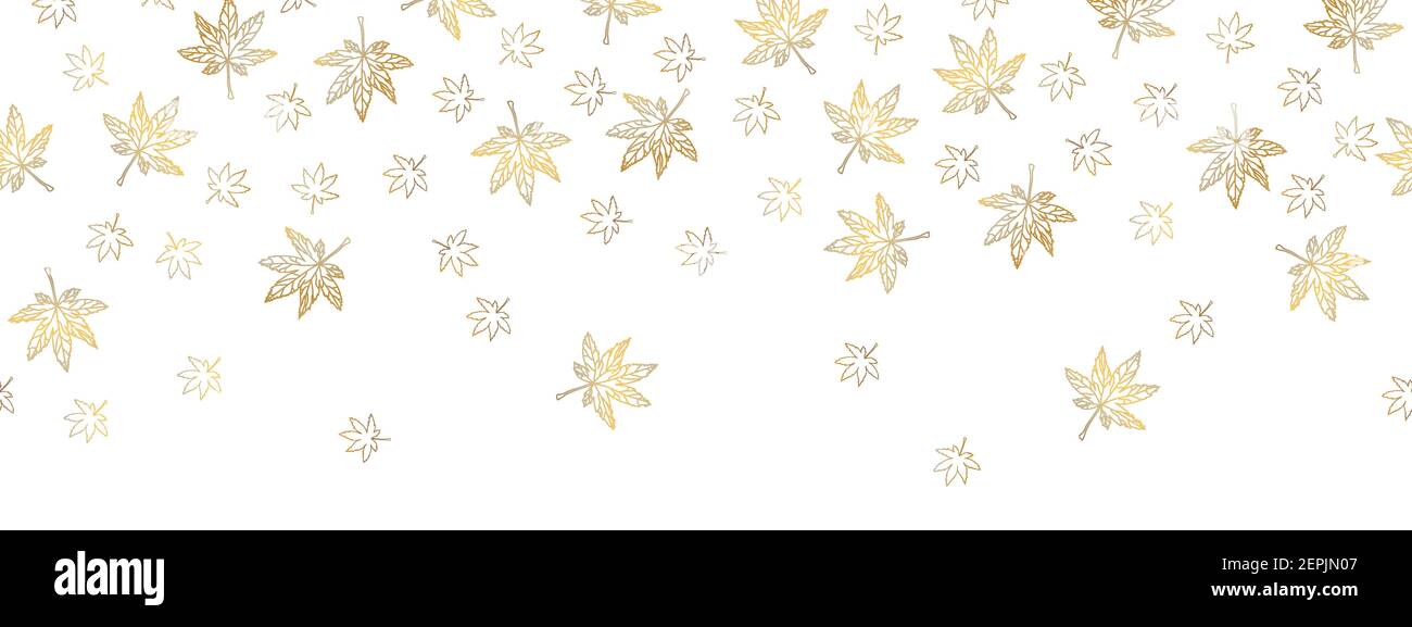 Gold maple leaves falling border design with white background Stock ...