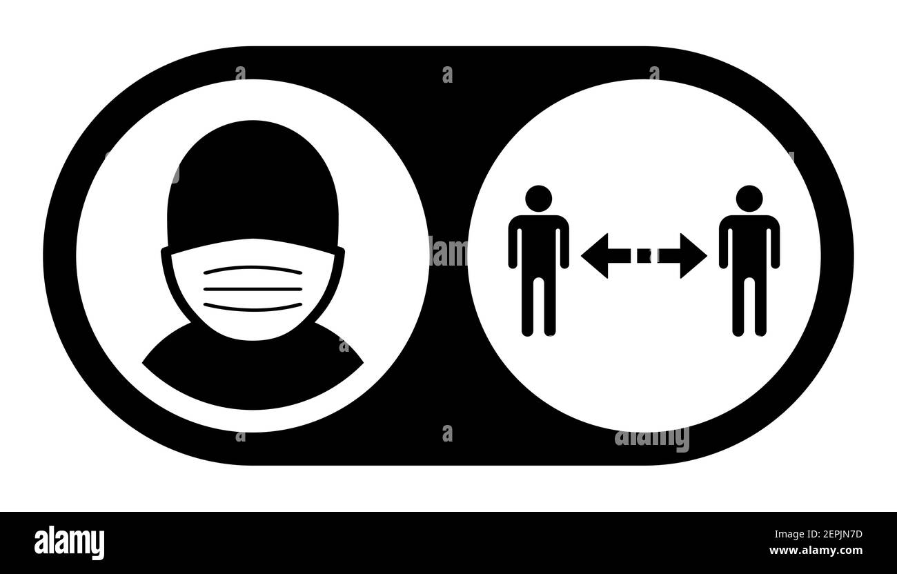 Wear a Face Mask and Keep Your Distance Instruction Icon. Vector Image ...