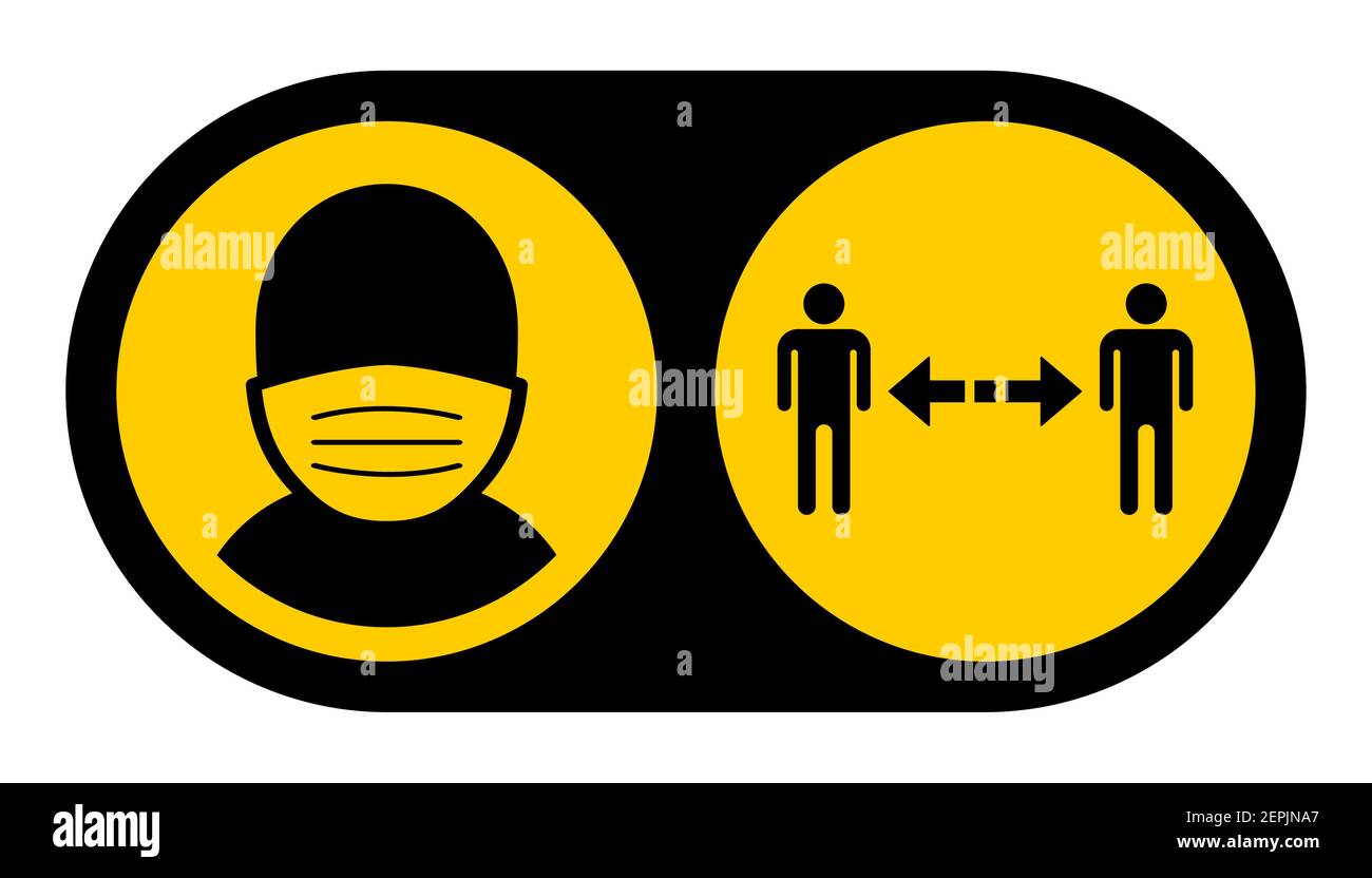 Wear a Face Mask and Keep Your Distance Instruction Icon. Vector Image ...